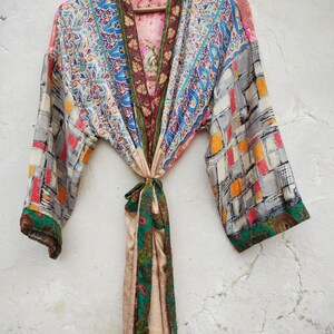 Traditional Indian Patchwork Silk Kimono Robe for Women - Etsy