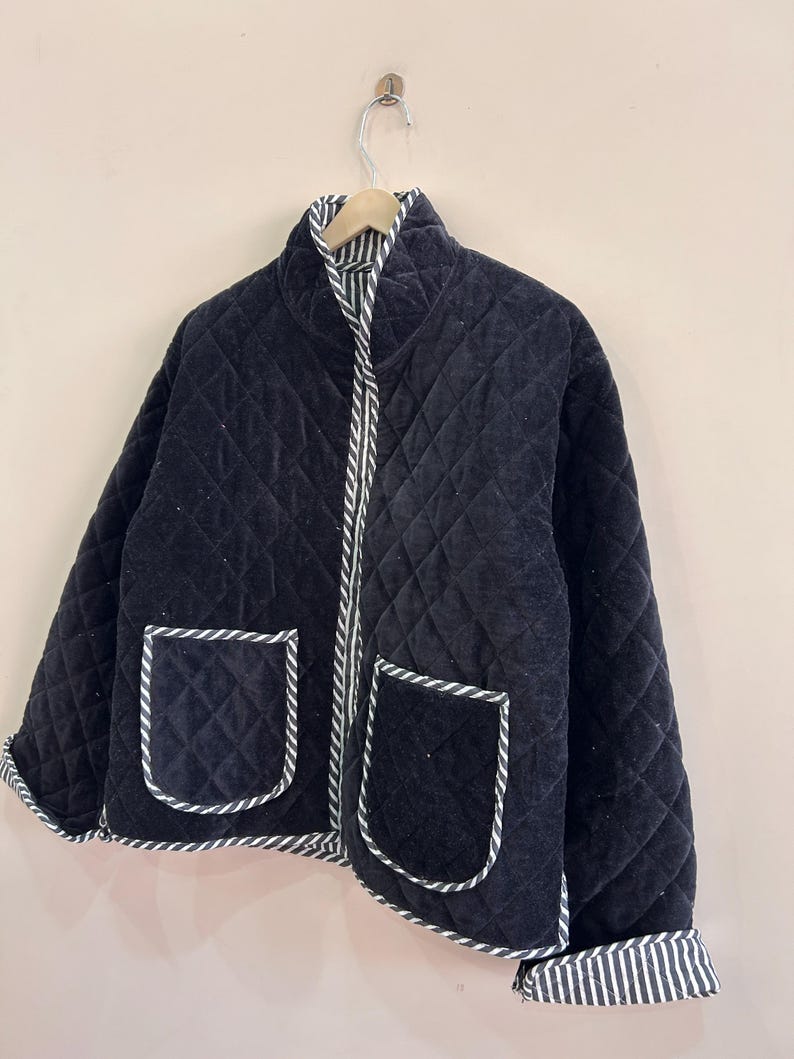 Velvet Quilted Jacket in Plain Black Color , Women Winter Jacket - Etsy