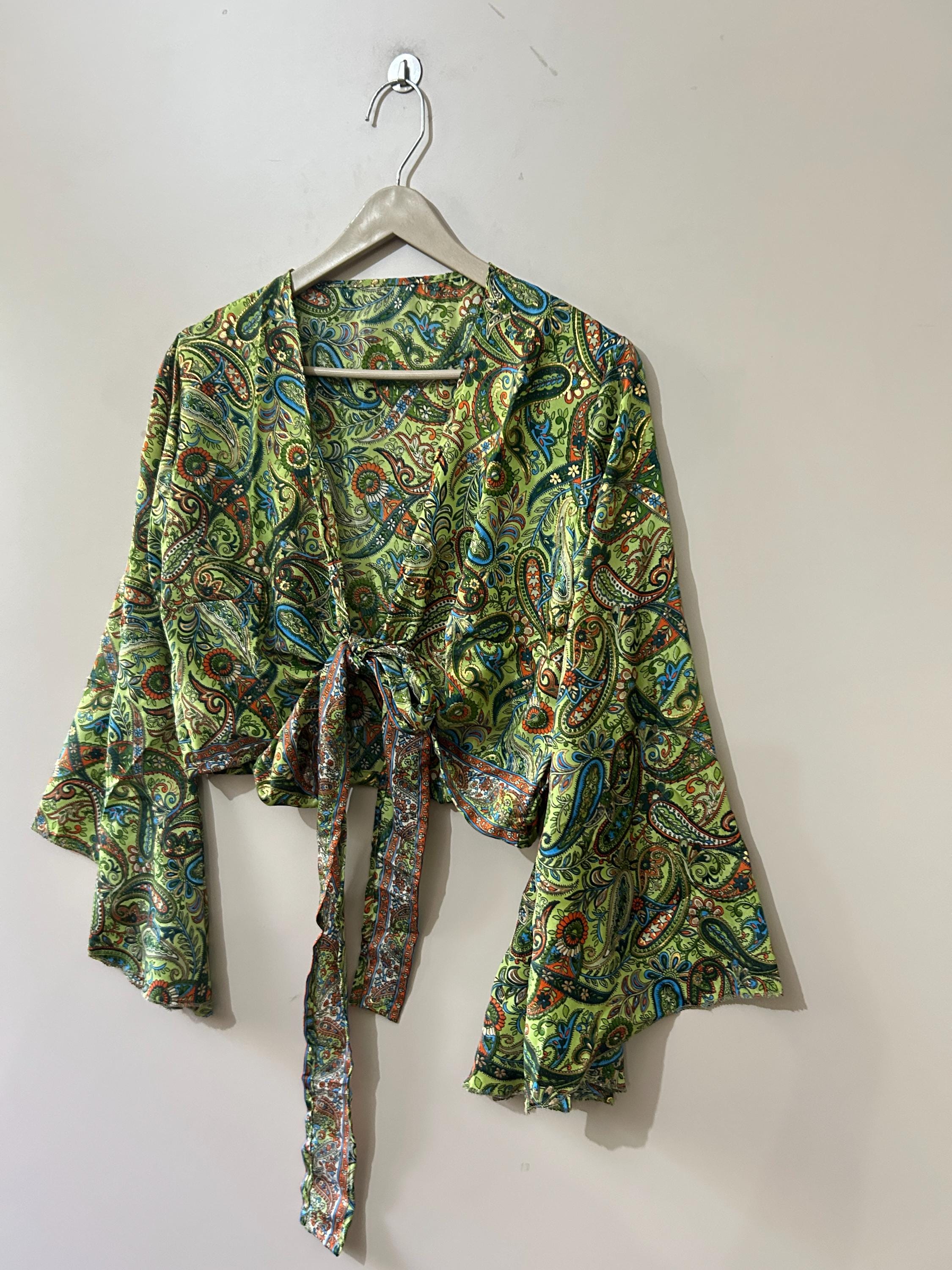 Handmade Silk Wrap Top: Boho Hippie Bell Sleeve Tie Top - Etsy