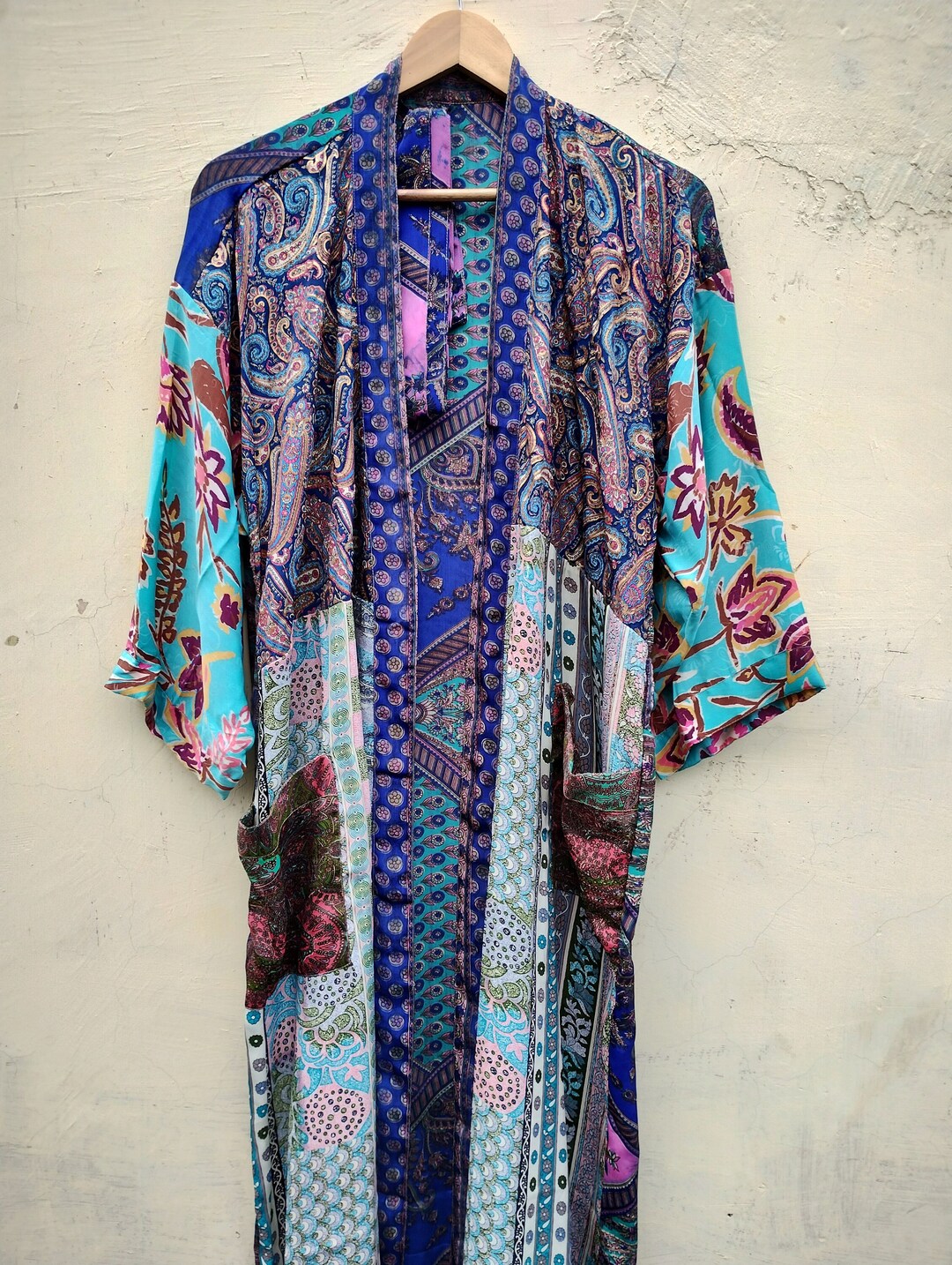 Traditional Indian Patchwork Silk Kimono Robe for Women - Etsy