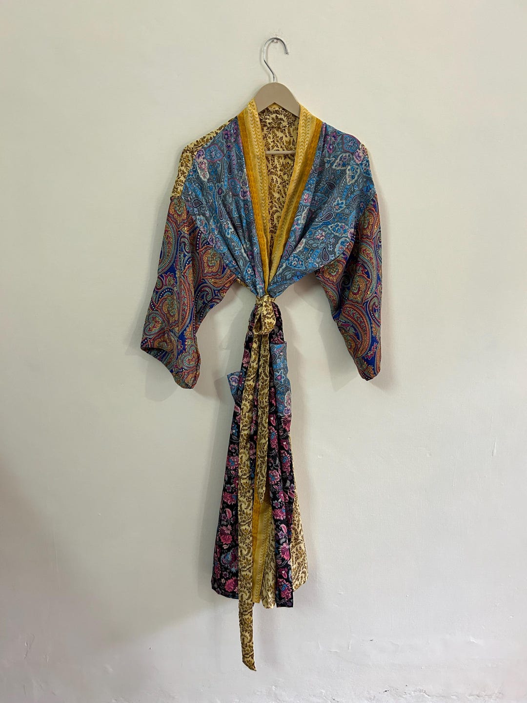 Traditional Indian Patchwork Silk Kimono Robe for Women, Duster Jacket ...