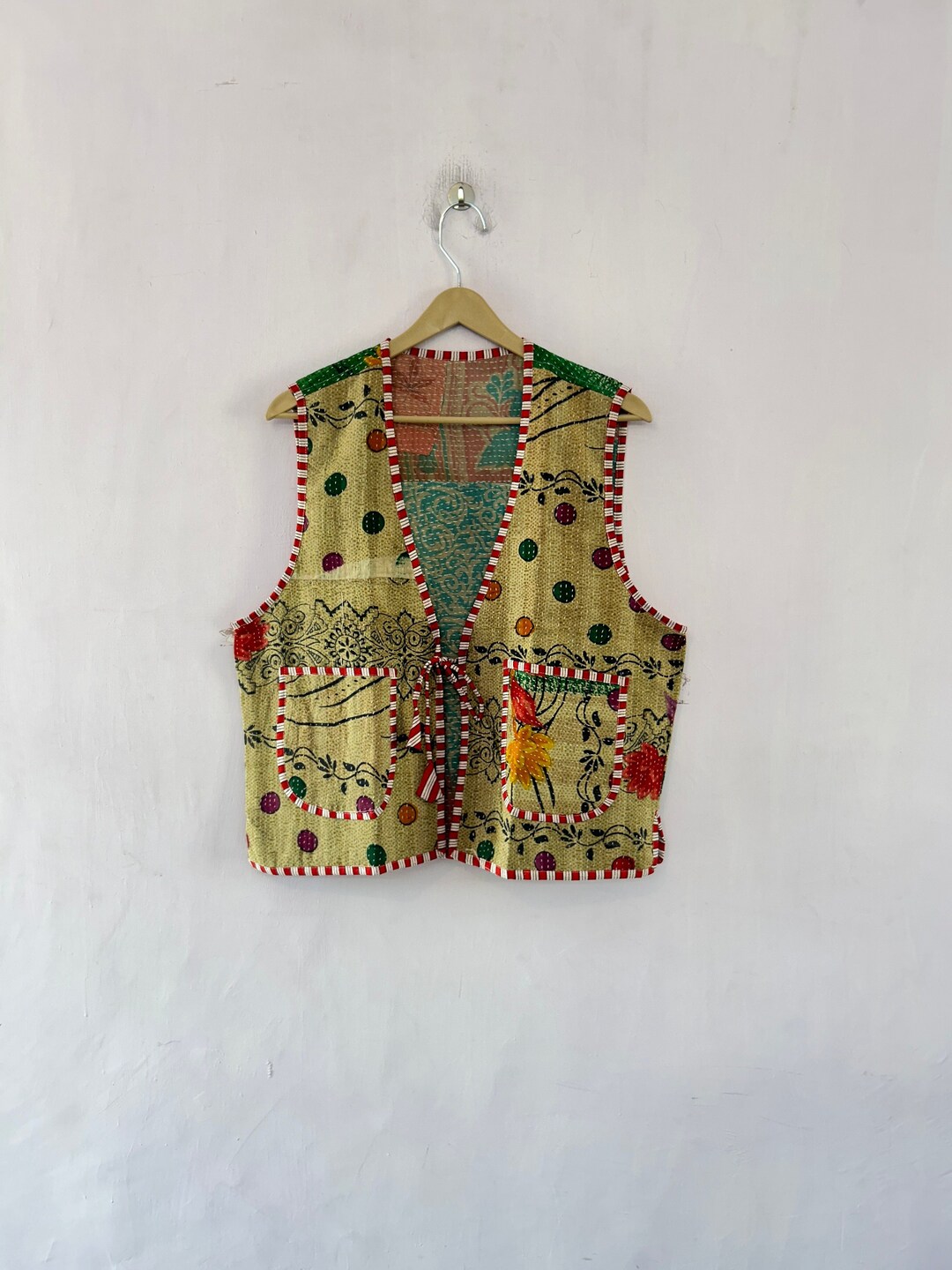 Cotton Kantha Handmade Waistcoat , Long Length Summer Vest , Unisex ...