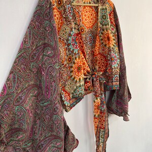 Indian Vintage Silk Tie Top, Wrap Top, Women Bell Sleeve Front Tie ...