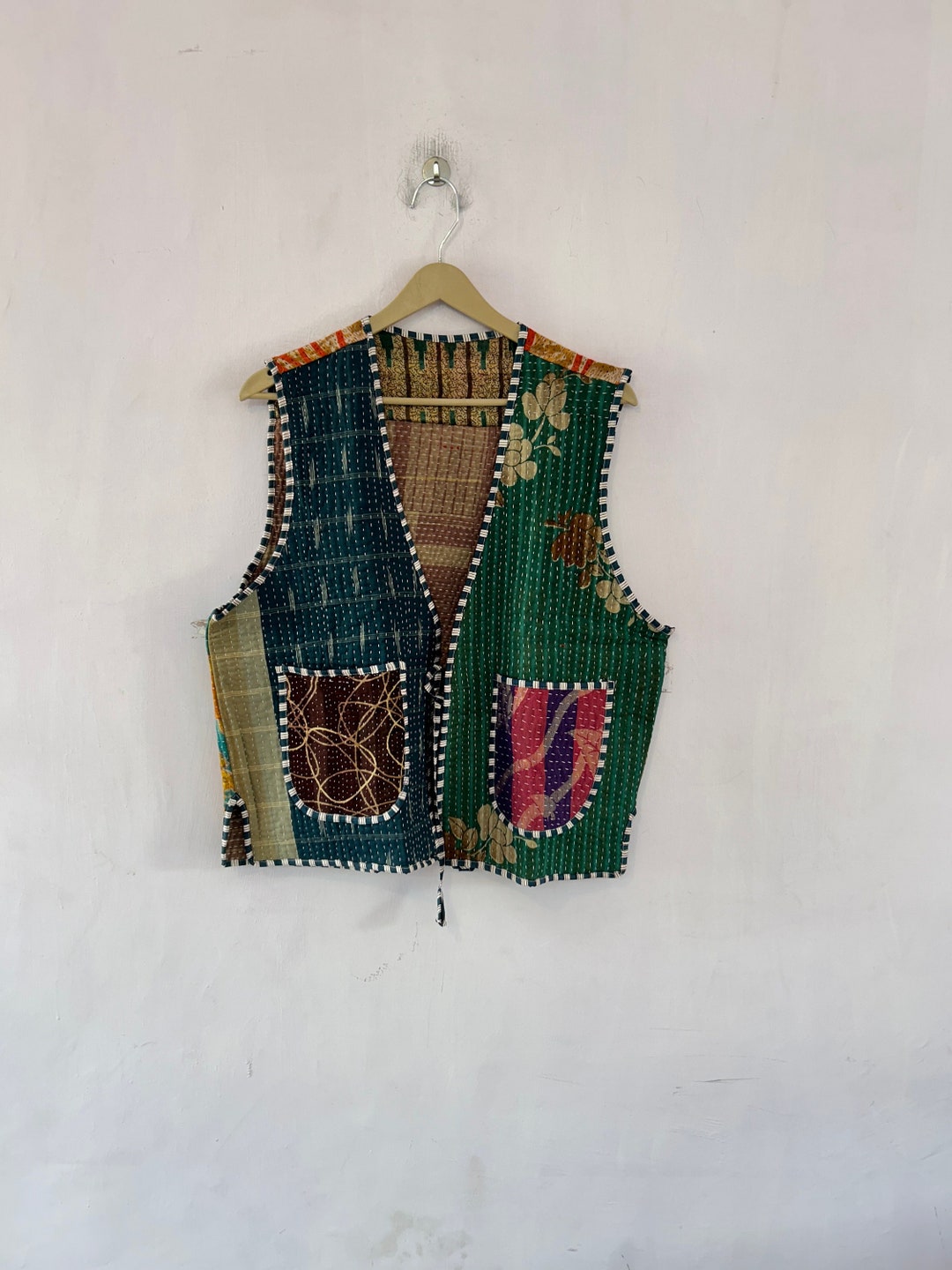 Kantha Vest Jacket , Short Length Kantha Waistcoat , Cotton Kantha ...