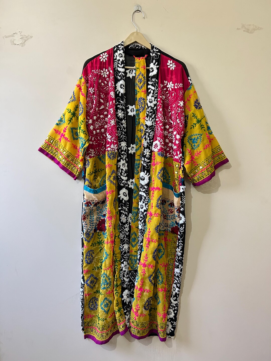 Handmade Embroidered Phulkari Kimono Jacket: Indian Duster Robe - Etsy