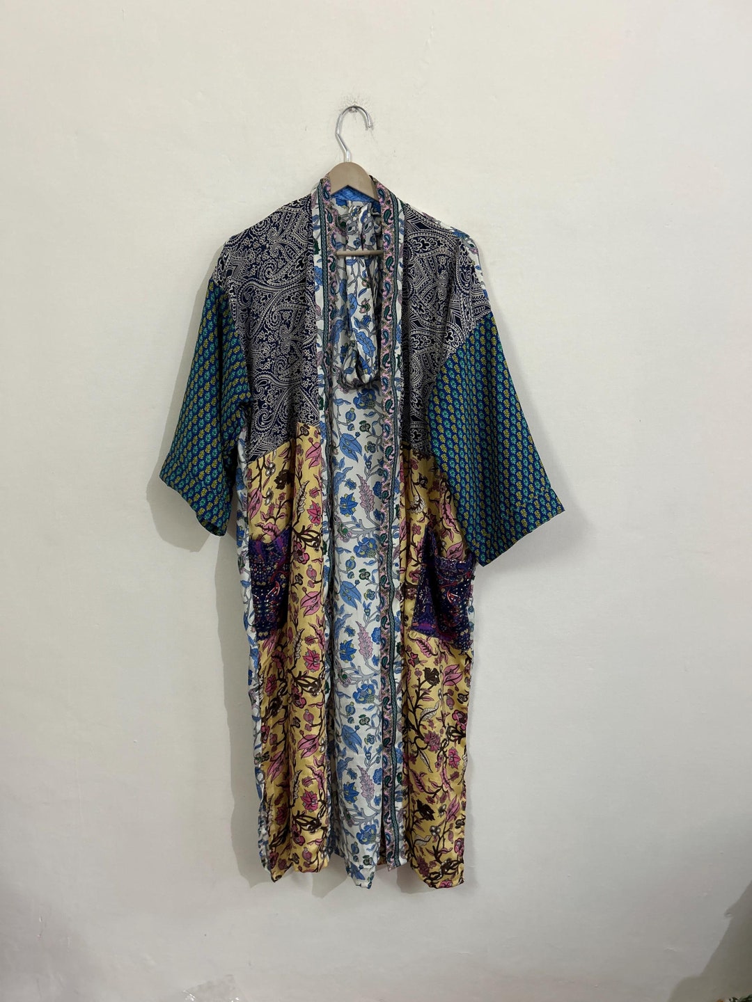 Traditional Indian Patchwork Silk Kimono Robe for Women, Duster Jacket ...