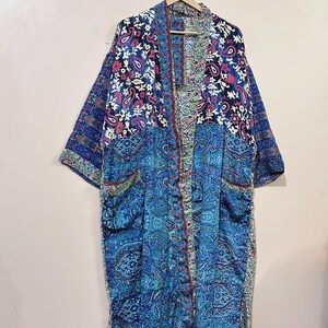 Traditional Indian Patchwork Silk Kimono Robe for Women, Duster Jacket ...