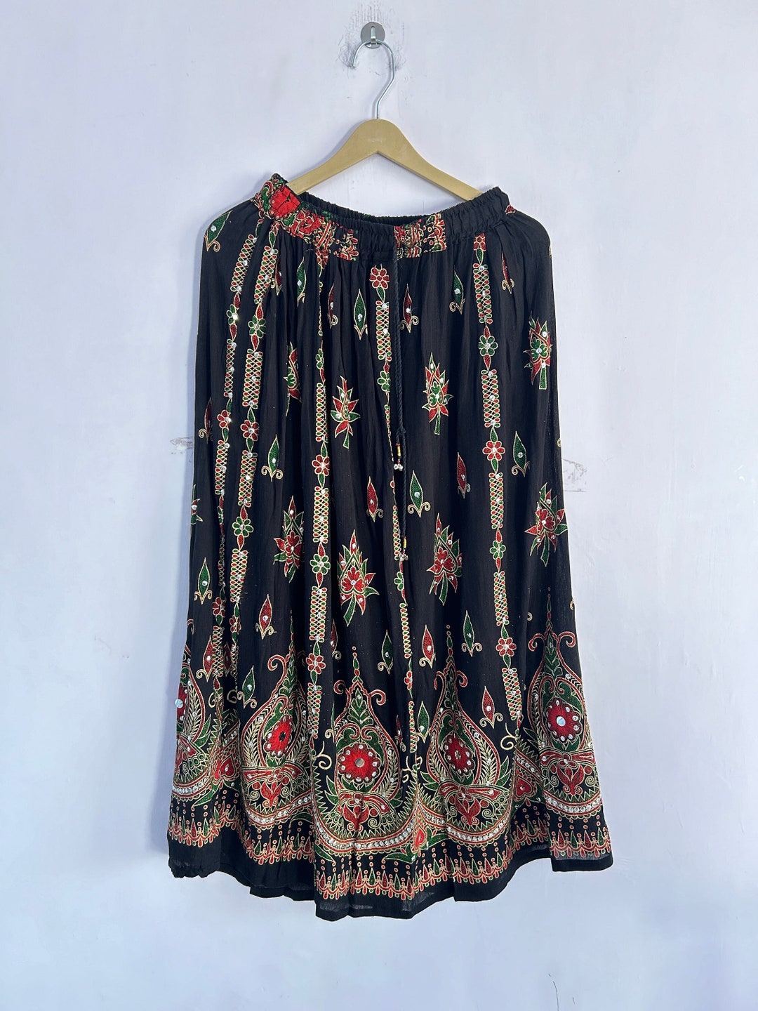 Boho Maxi Skirt: Vintage Indian Rayon Skirt With Embroidery - Etsy ...