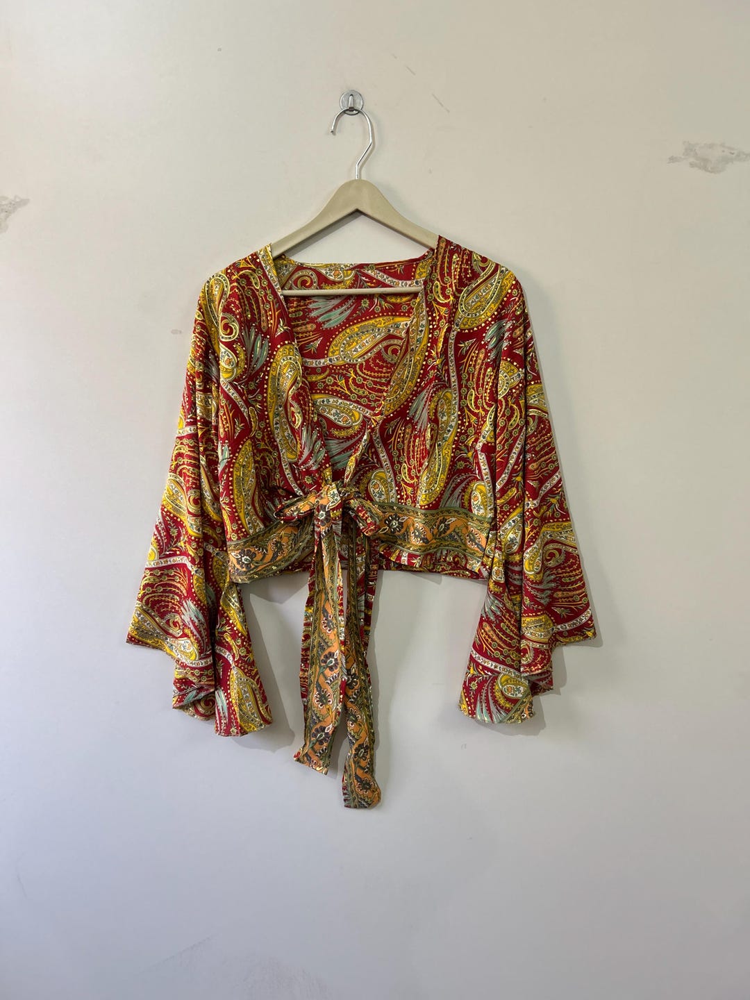 New Vintage Style Bell Sleeves Silk Wrap Top Women Wrap Around Silk Tunic Top for Summers - Etsy