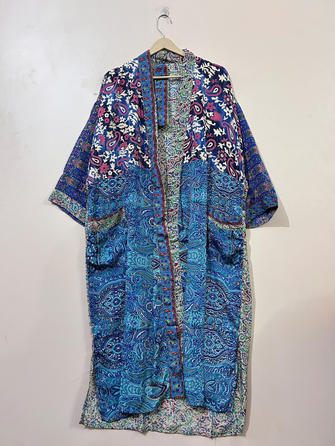 Traditional Indian Patchwork Silk Kimono Robe for Women, Duster Jacket ...