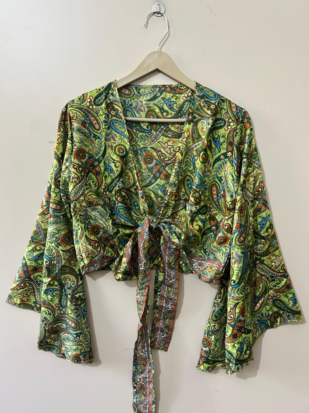 Handmade Silk Wrap Top: Boho Hippie Bell Sleeve Tie Top - Etsy