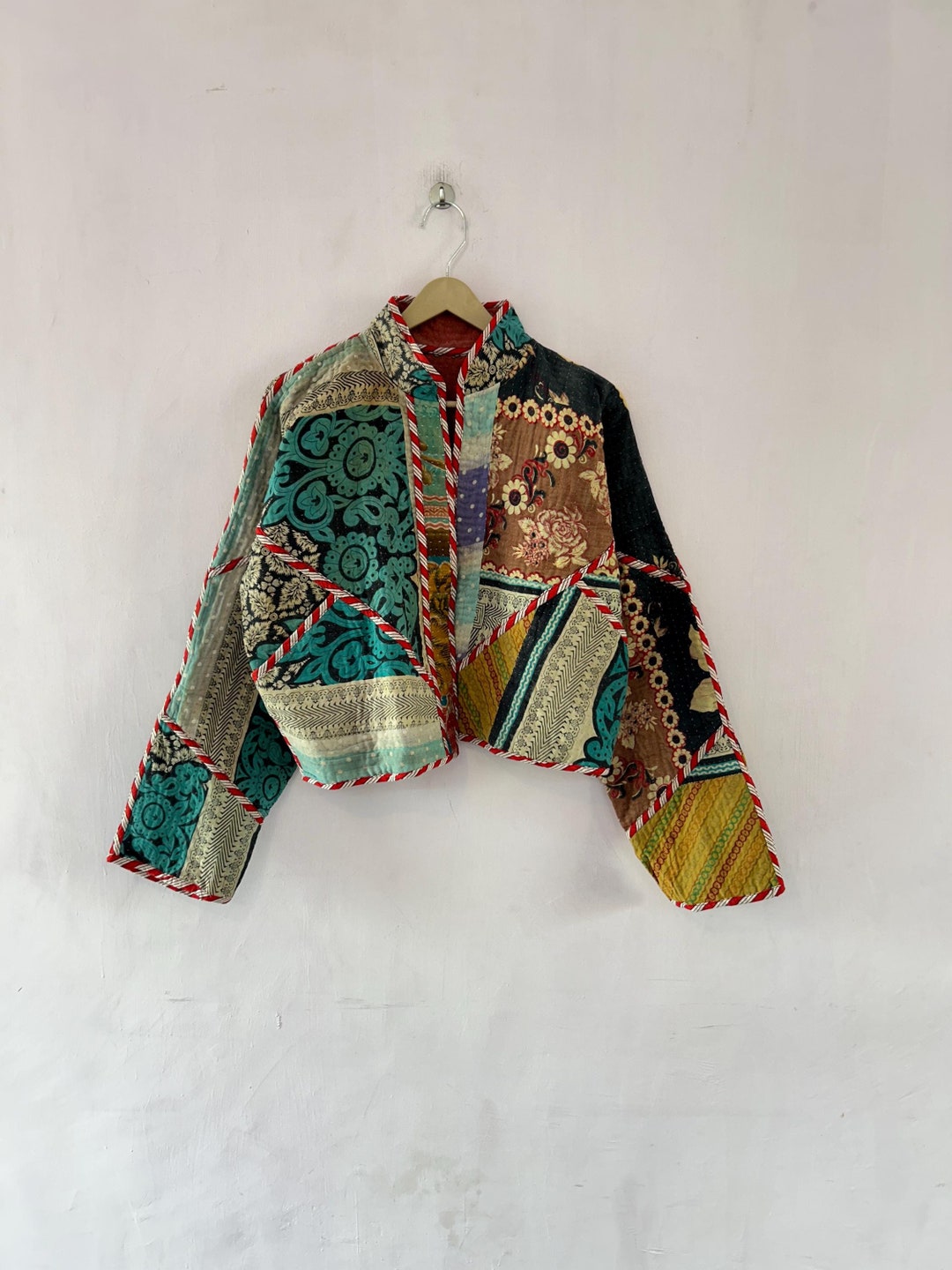 Vintage Kiara Cropped Quilted Patchwork Kantha Jacket , Handmade ...