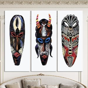 African Interior Tribal Set of 3 Mask Printable Canvas African Mask ...