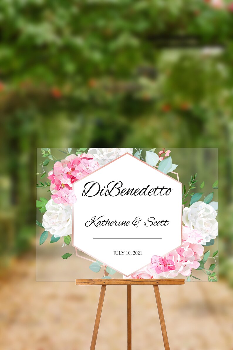 Floral Acrylic Wedding Welcome Sign, Pink Flower Print, Custom Decor - Etsy