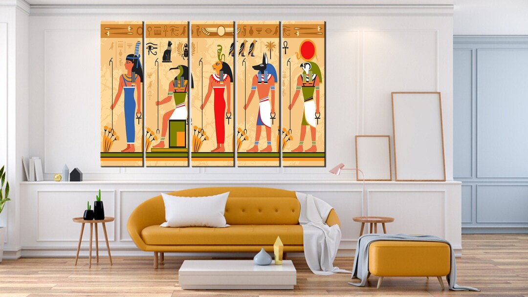 Egypt Theme of Goddess and Gods on Egypt Ethnic Pattern Decor Canvas ...