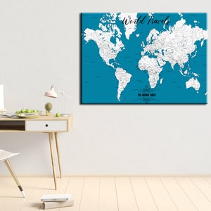 World Map, Push Pin Map, World Map Pin Board, Personalize Wedding Gift ...