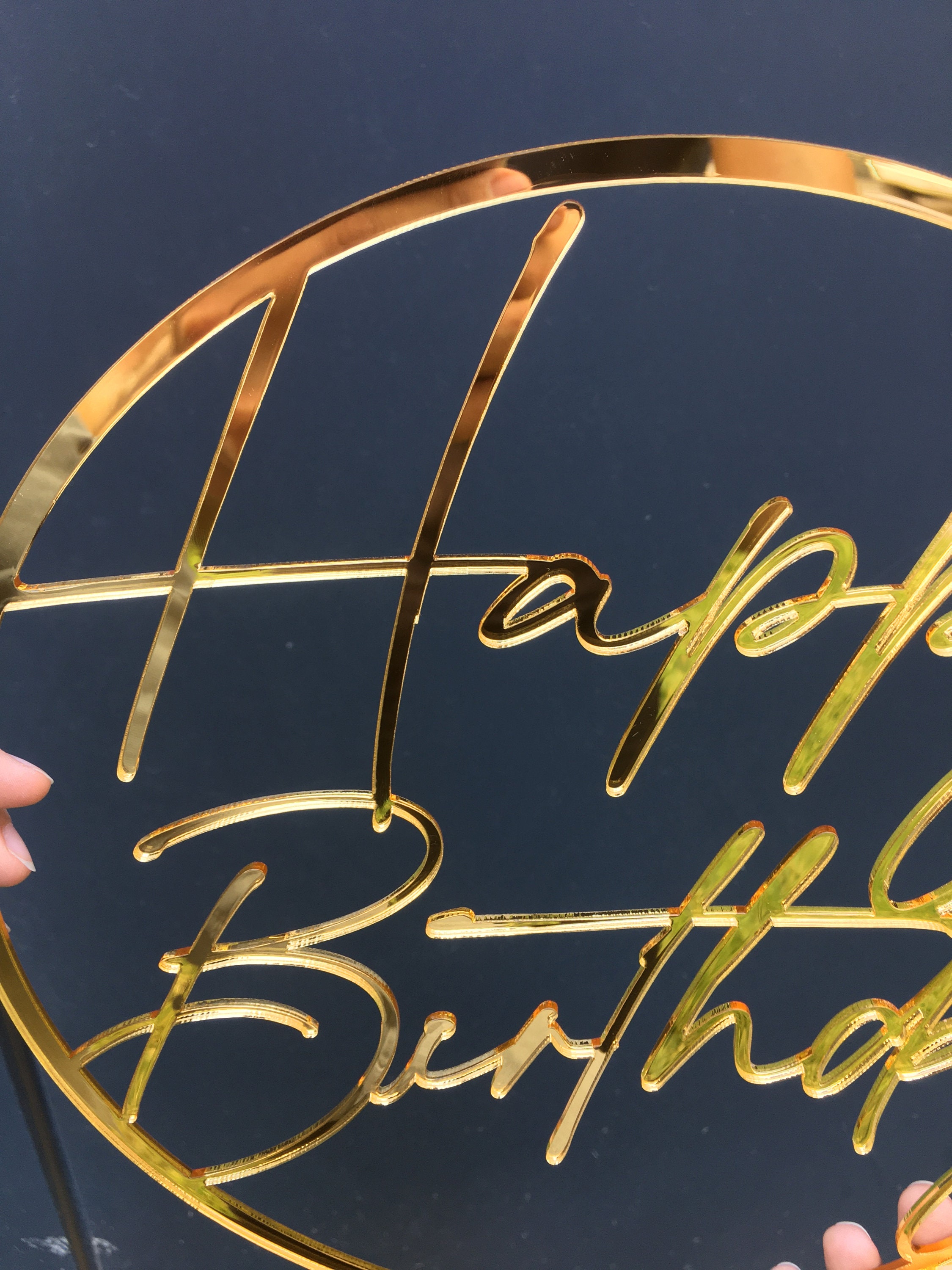 Round Minimal Gold Mirror /silver Mirror Acrylic Sign Happy - Etsy