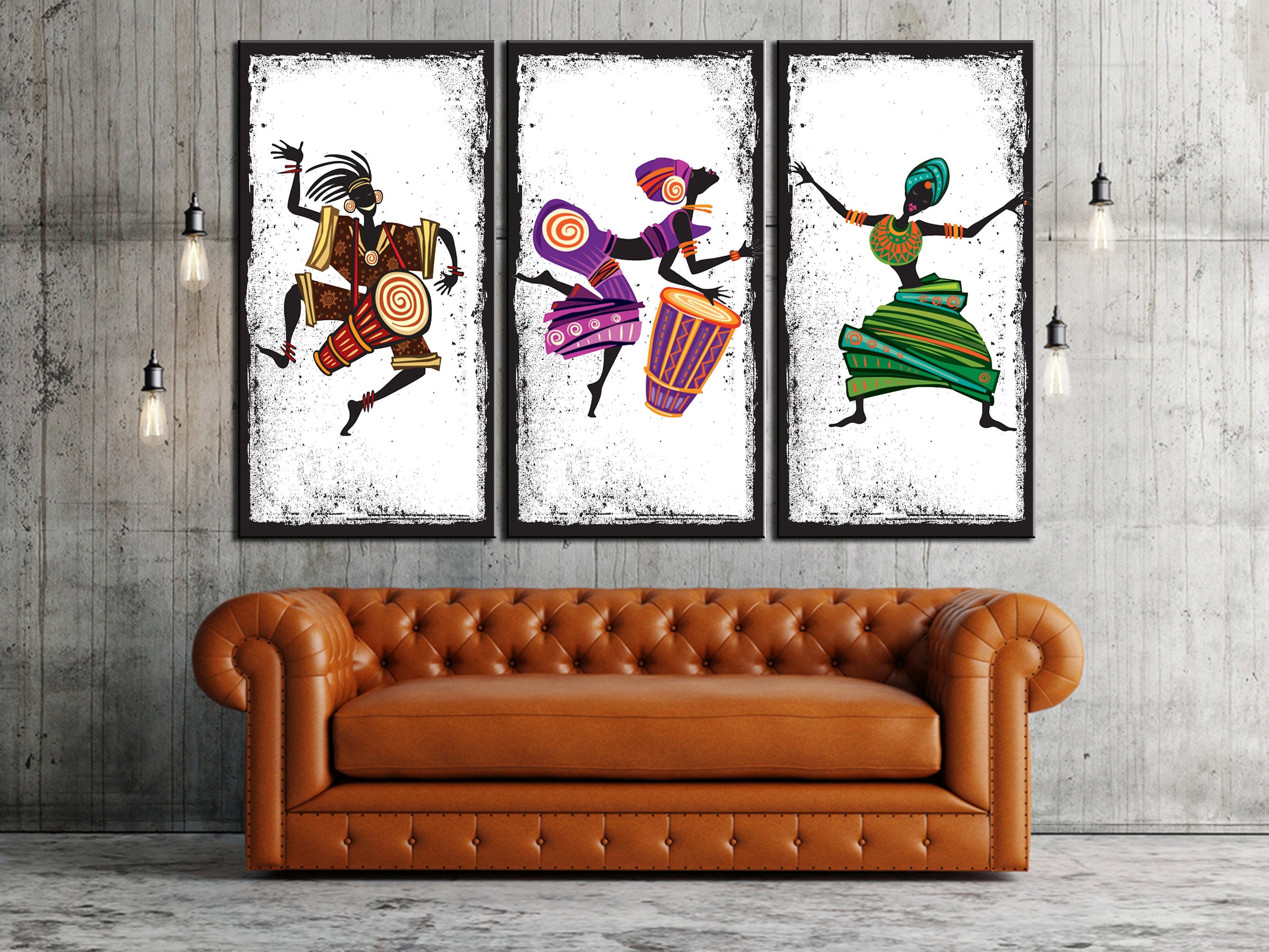 African Dancers Canvas Print, Colorful Ethnic Music Art, Set of 3 ...