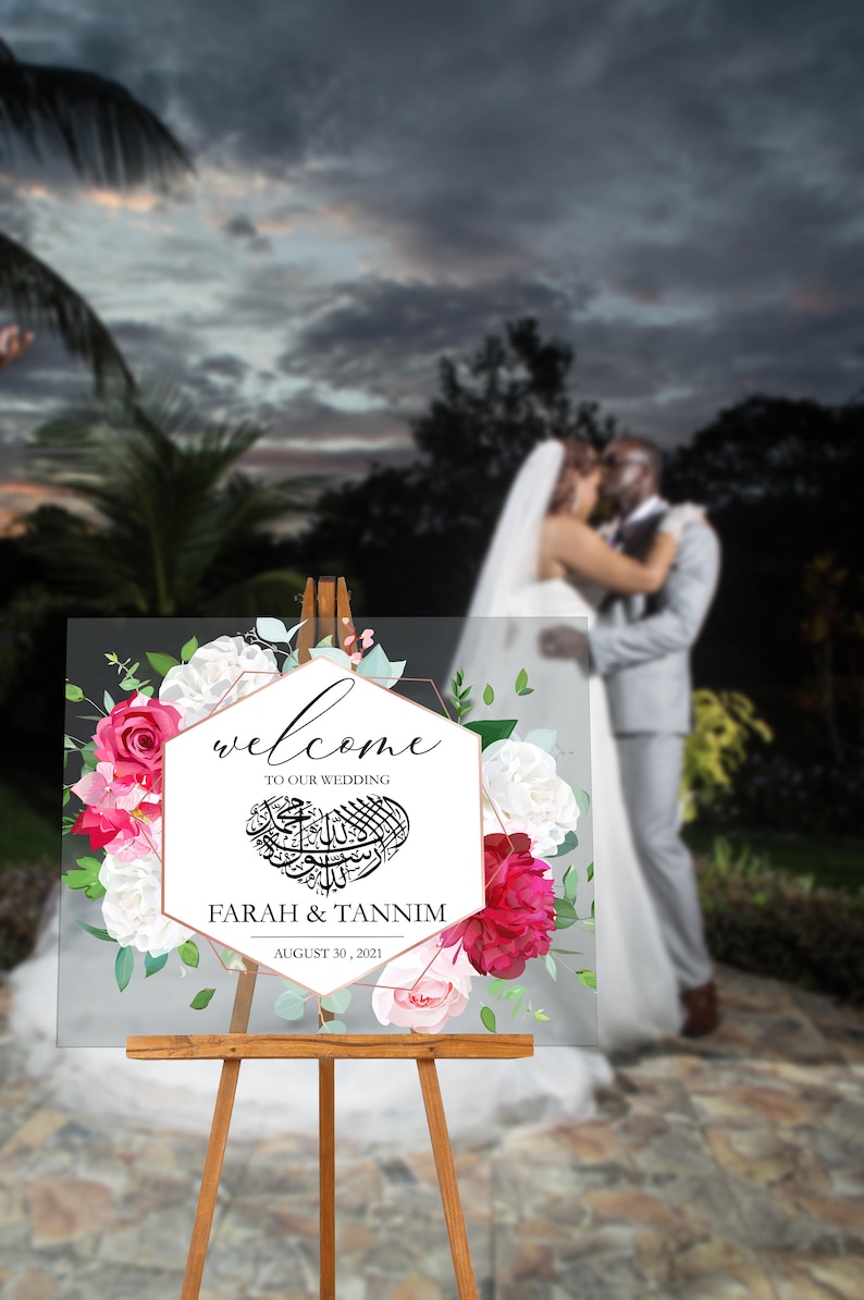 Fuchsia Color Floral UV Printed Acrylic Wedding Sign Fuchsia | Etsy