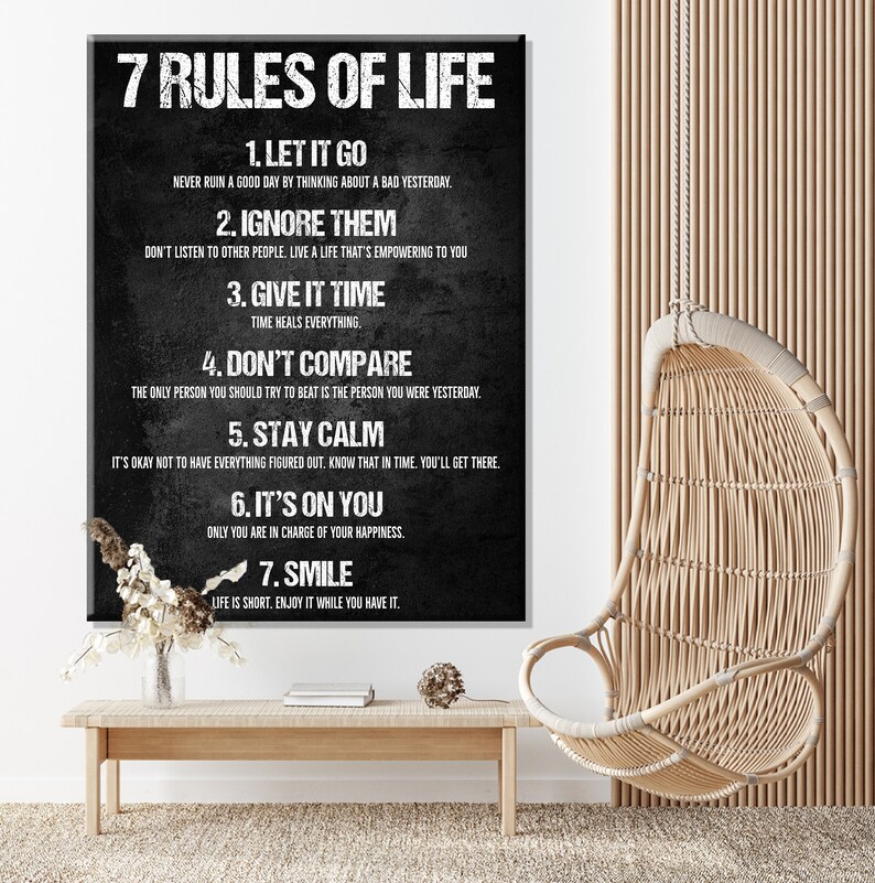 7 Rules of Life Inspirational Quote Canvas Print Wall Art - Etsy