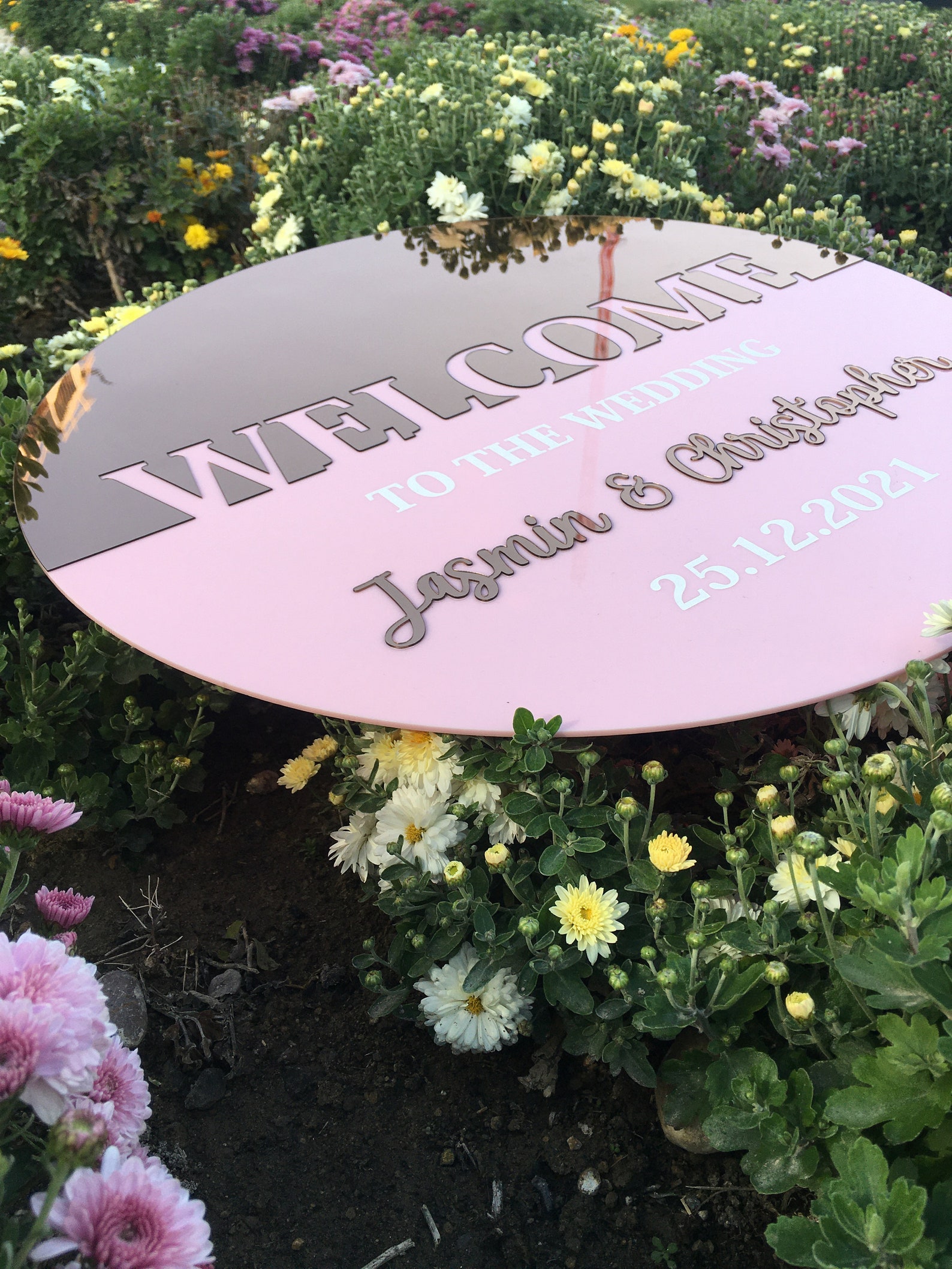 Pink & Rose Gold Acrylic Sign Wedding Round Acrylic Name Sign - Etsy