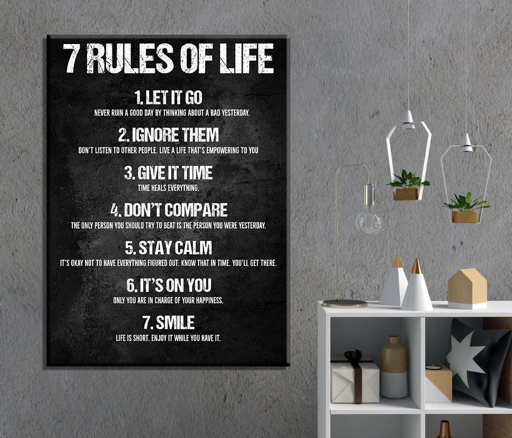 7 Rules Of Life Inspirational Quote Canvas Print Wall Art | Etsy