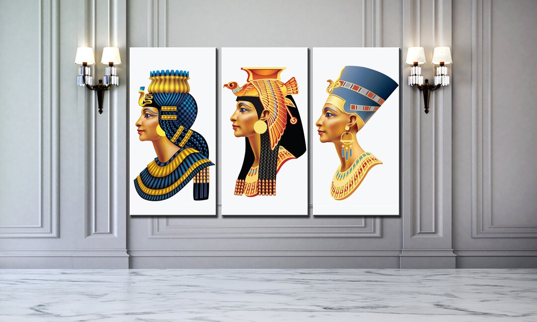 Egyption Antique Queens and Goddess Canvas Set Traditional Egypt Colors ...