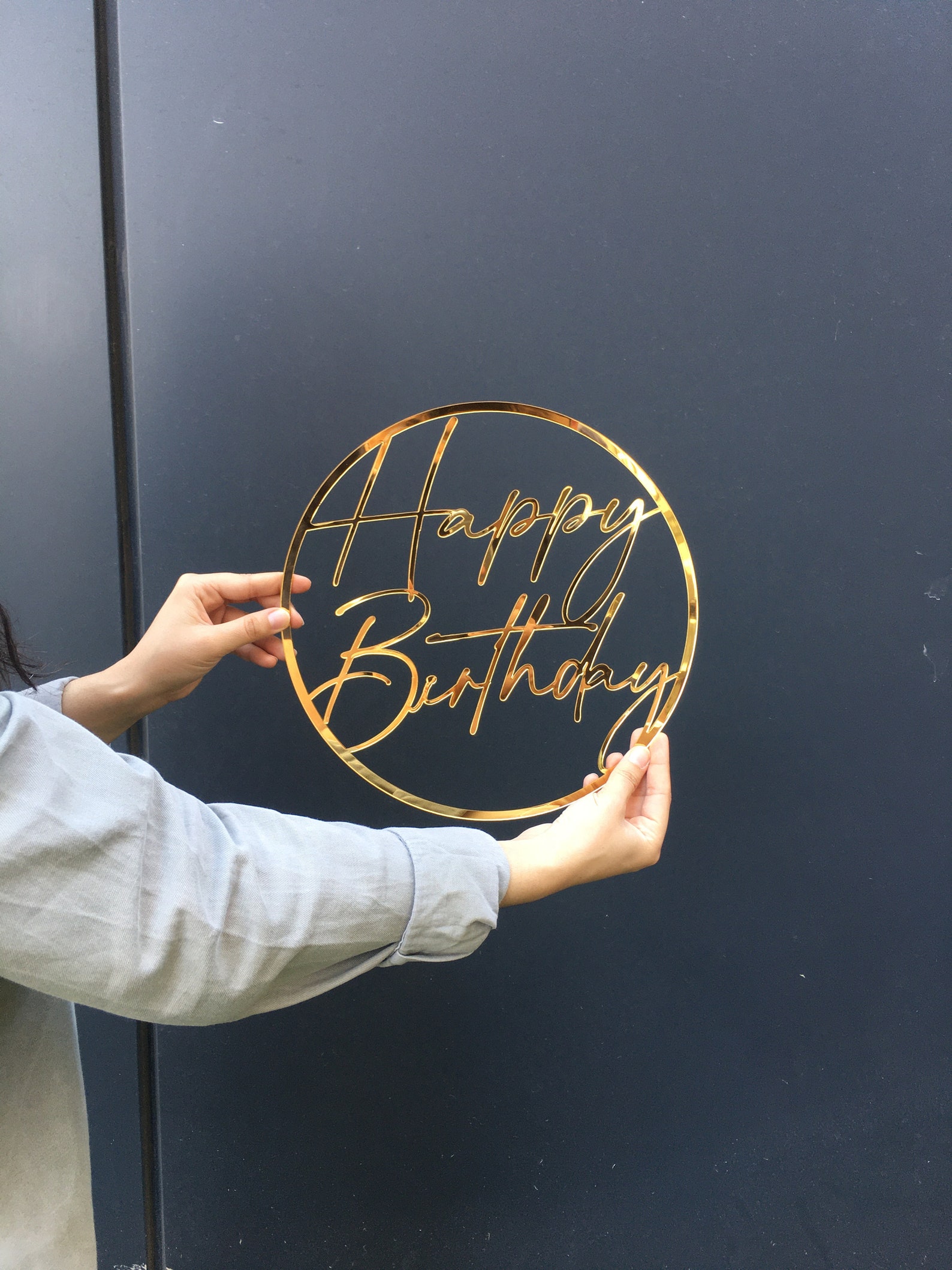 Round Minimal Gold Mirror /silver Mirror Acrylic Sign Happy - Etsy