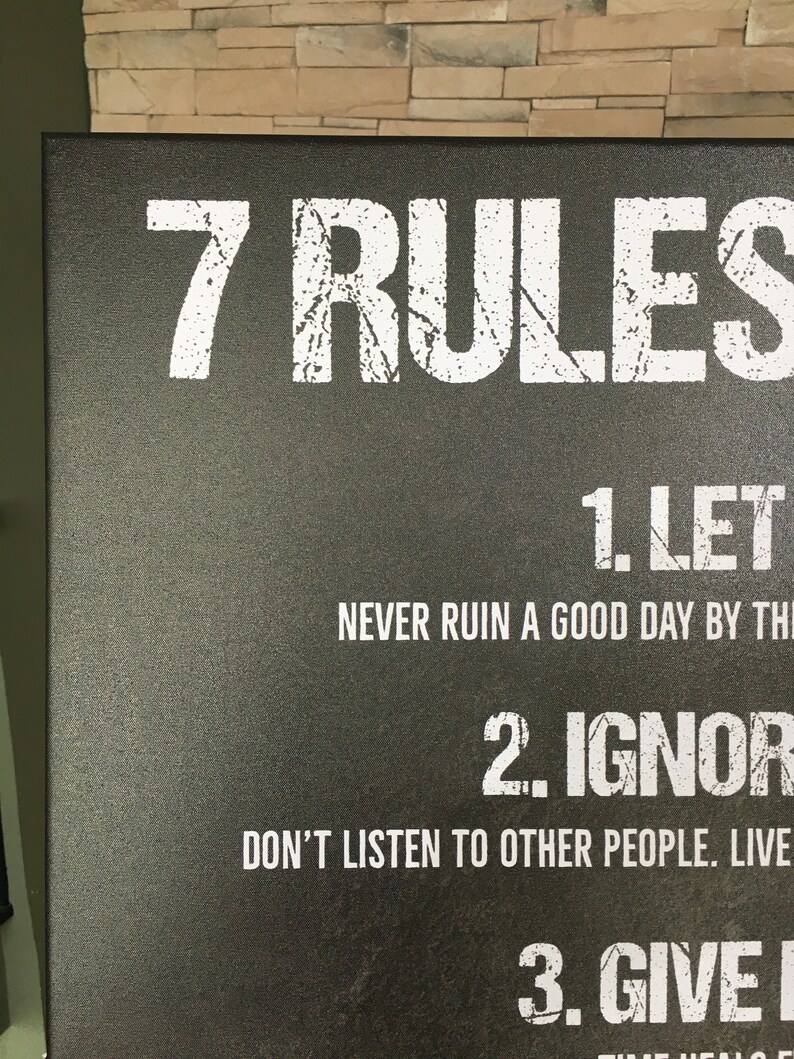 7 Rules of Life Canvas Print, Inspirational Quote, Modern Office Decor ...