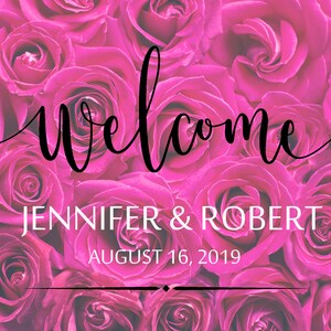 Pink Roses Wedding Welcome Sign Canvas Rustic Wedding Sign Welcome ...