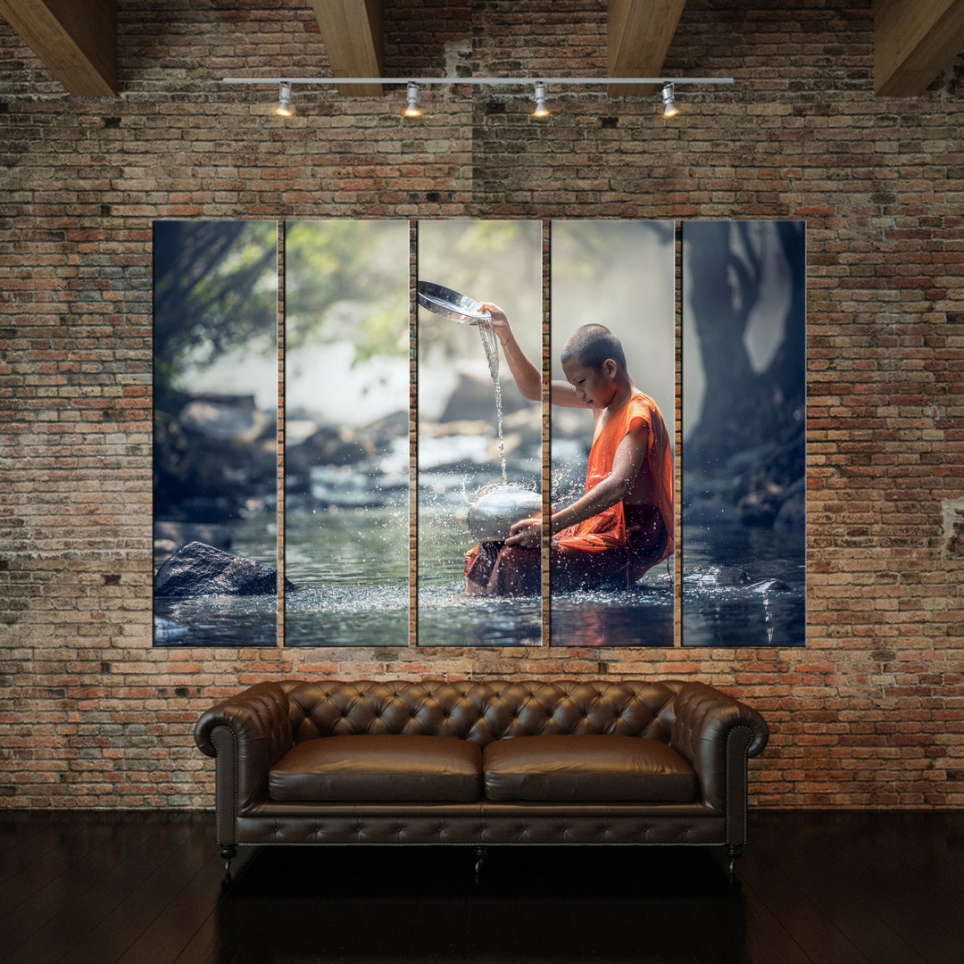 Sale %40 Buddhist Monk and Water Wall Art Canvas, Set of 5 Panel Wall ...