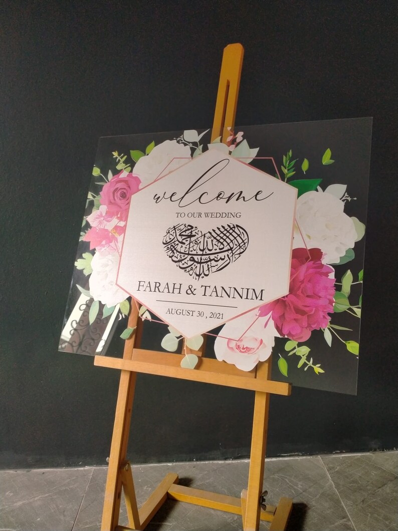 Fuchsia Color Floral UV Printed Acrylic Wedding Sign Fuchsia | Etsy