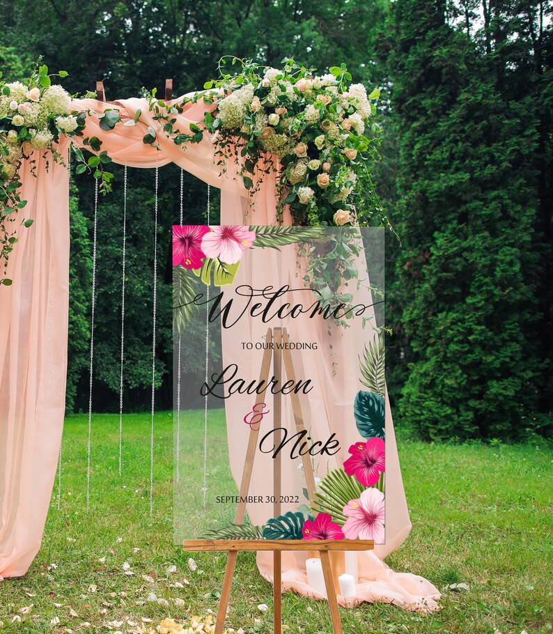 Tropical Flowers Acrylic Wedding Sign Clear Acrylic Wedding - Etsy