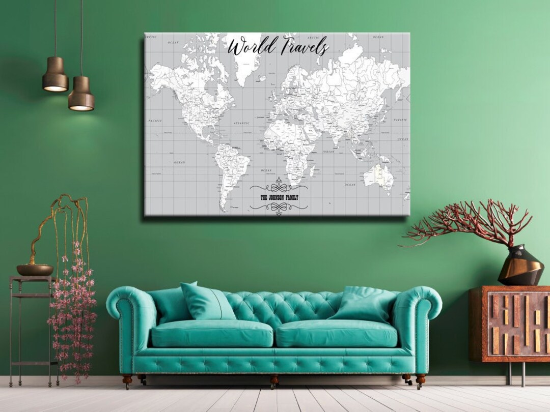 Push Pin World Map | Large Canvas Travel Map Poster | Personalized Wall ...