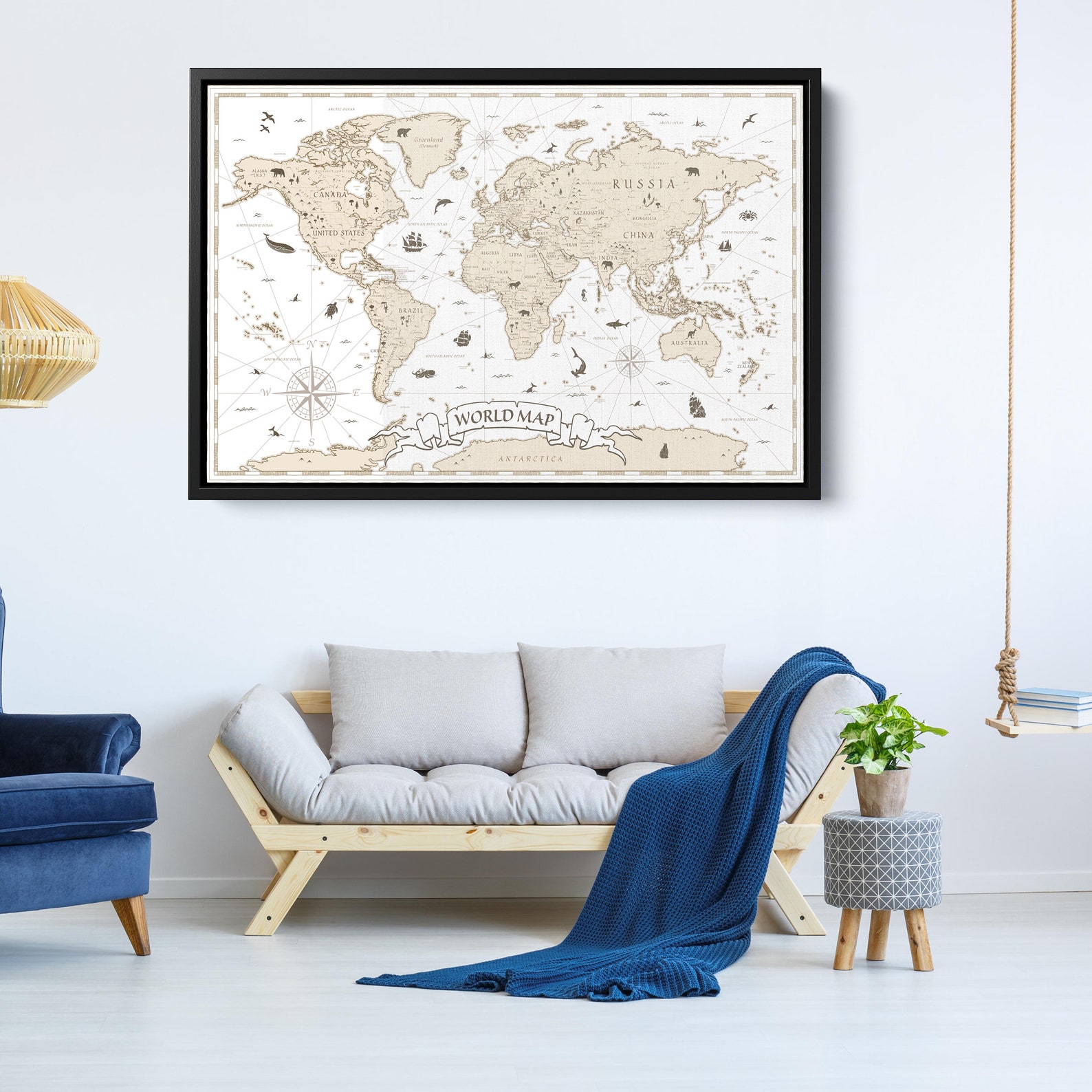 WORLD Map Canvas Wall Art Earth Map Framed Canvas Push Pin - Etsy