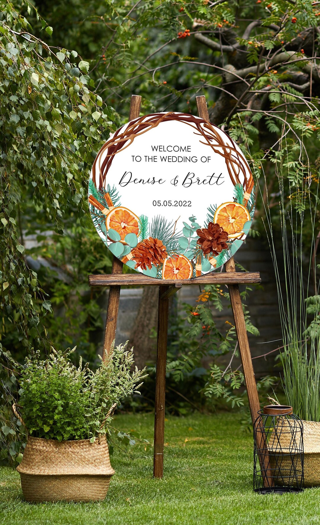 Orange Wedding Welcome Sign | Round White Acrylic Welcome Sign on UV ...