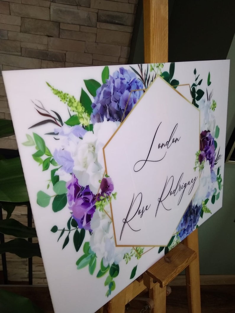 Purple Floral Printed Acrylic Wedding Sign Floral Clear | Etsy