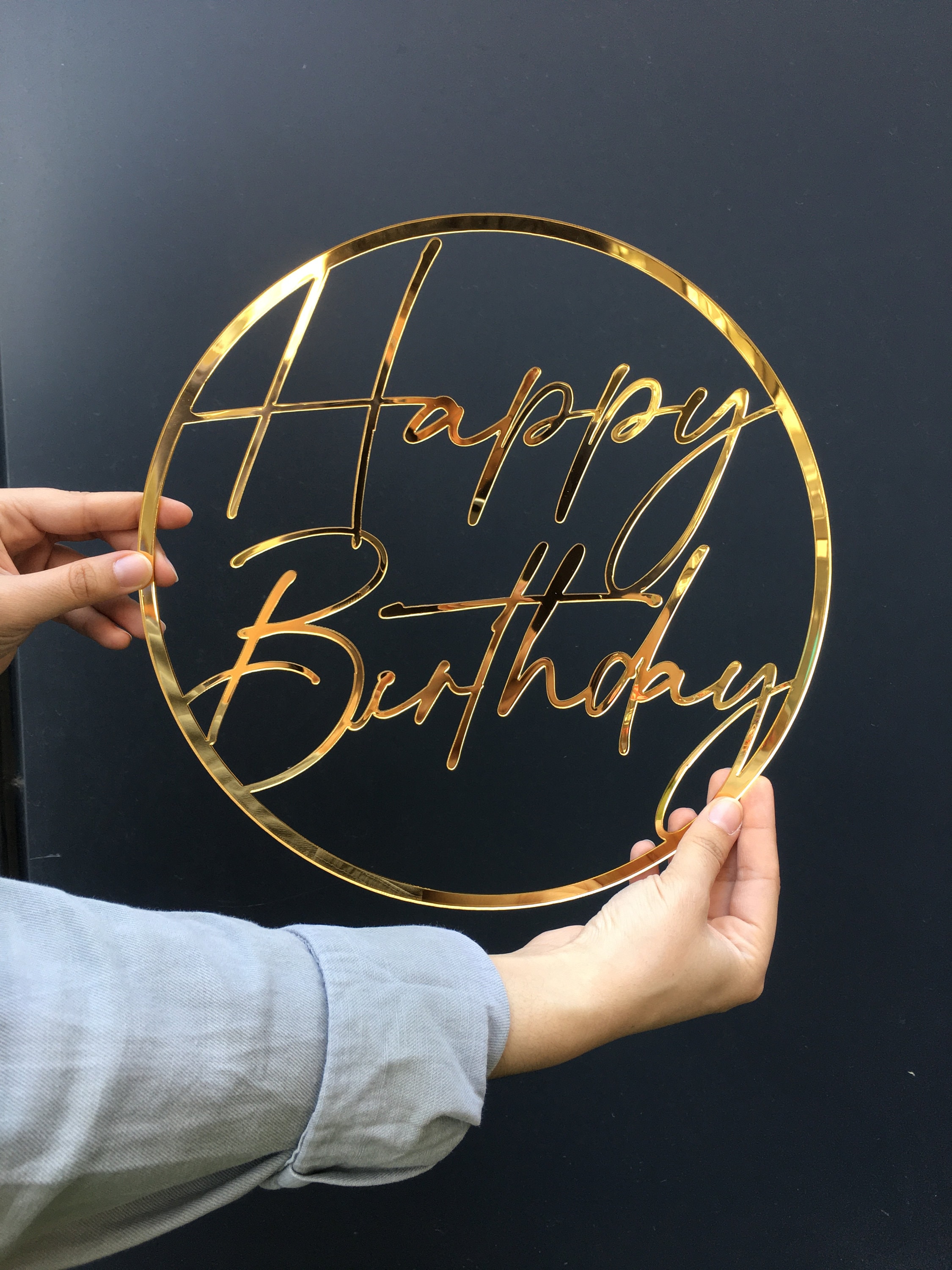 Round Minimal Gold Mirror /silver Mirror Acrylic Sign Happy - Etsy