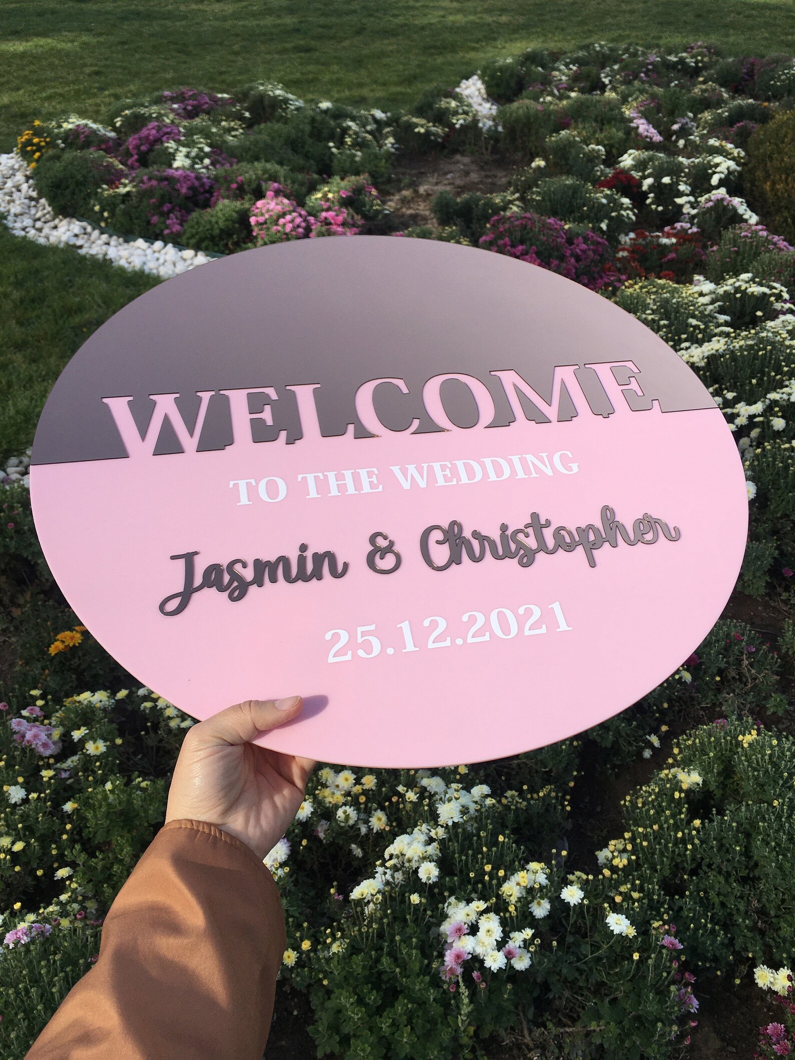Pink & Rose Gold Acrylic Sign Wedding Round Acrylic Name Sign - Etsy