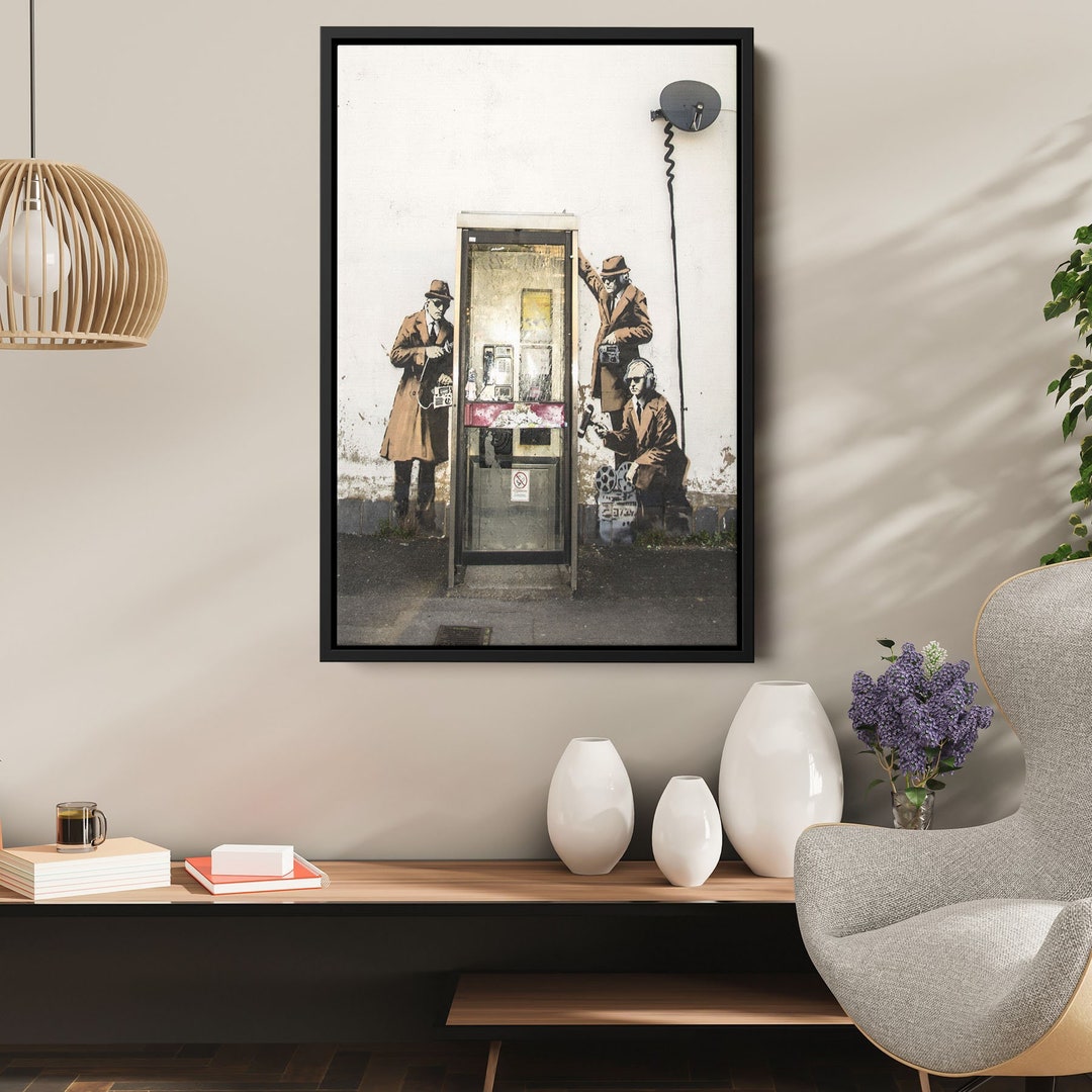 Banksy Cheltenham Telephone Booth Spies Canvas Print, Banksy Framed ...