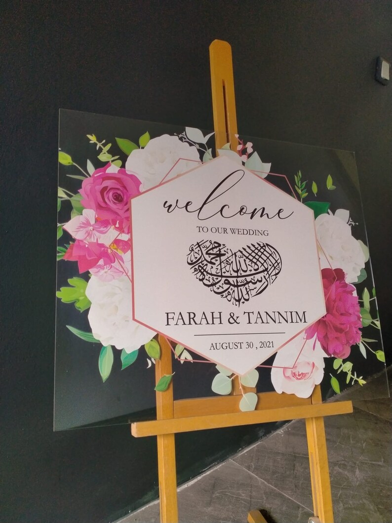 Fuchsia Color Floral UV Printed Acrylic Wedding Sign Fuchsia | Etsy