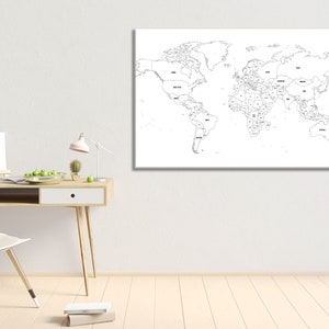 Paintable World Map Canvas, Customizable Map for Travelers, Perfect ...