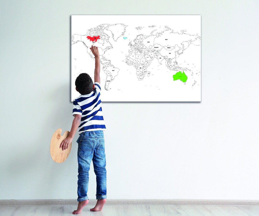 Paintable World Map Canvas, Customizable World Map Canvas, Gift for ...
