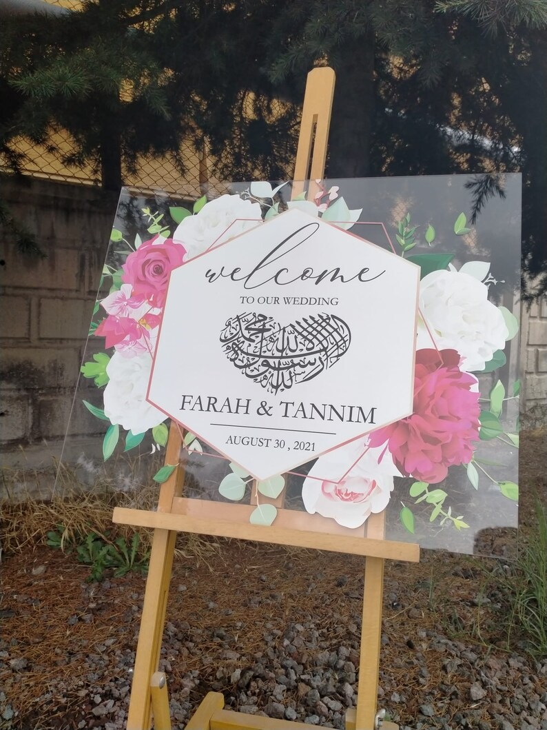 Fuchsia Color Floral UV Printed Acrylic Wedding Sign Fuchsia | Etsy