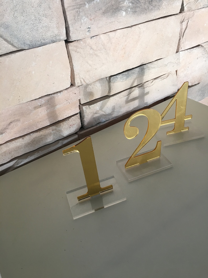 Gold Mirror Acrylic Wedding Table Numbers Sign Clear Acrylic - Etsy