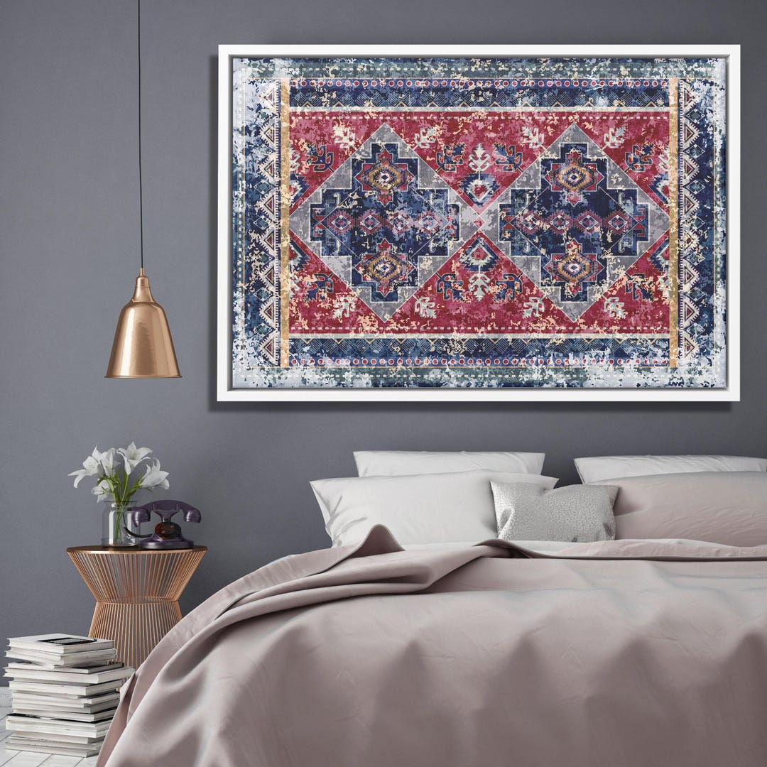 Turkish Rug Pattern Framed Canvas Poster | Anatolian Kilim Canvas Print ...