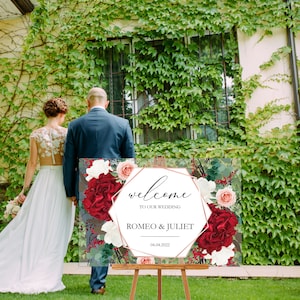 Red Flowers Acrylic Wedding Sign | Clear Acrylic Wedding Sign | White ...
