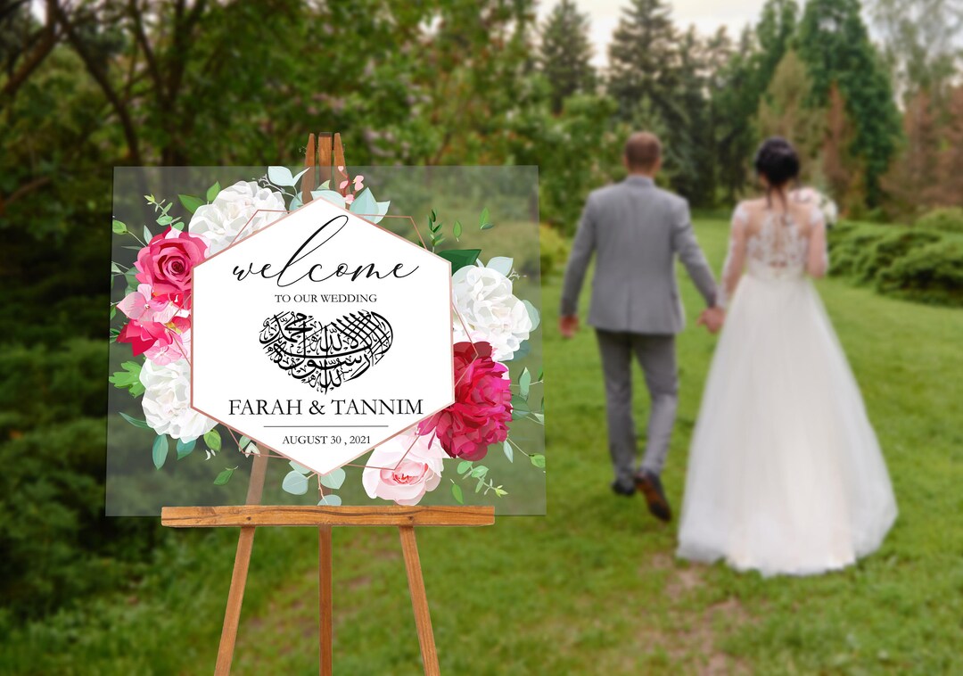 Fuchsia Color Floral UV Printed Acrylic Wedding Sign | Fuchsia Floral ...