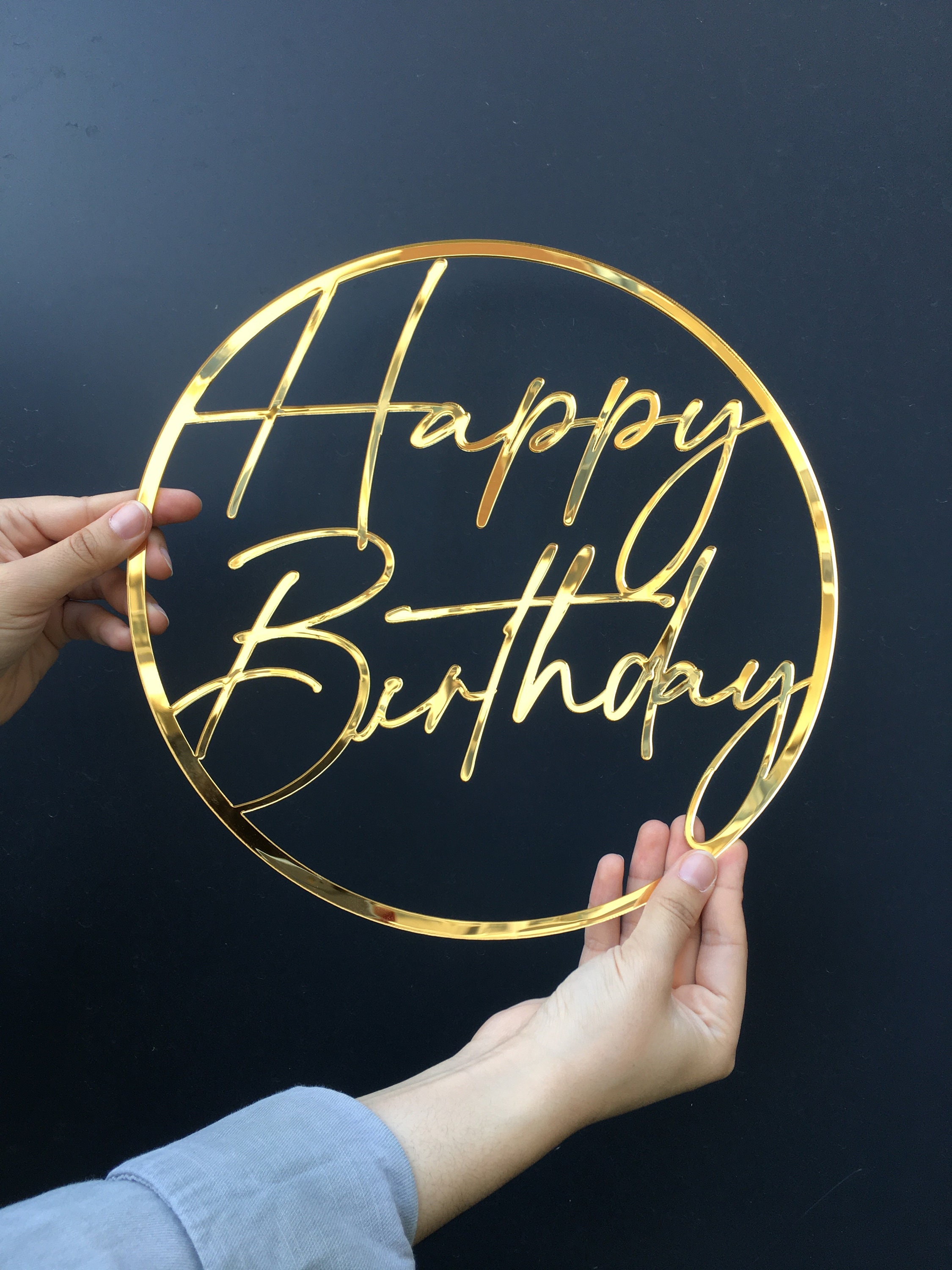 Round Minimal Gold Mirror /silver Mirror Acrylic Sign Happy - Etsy