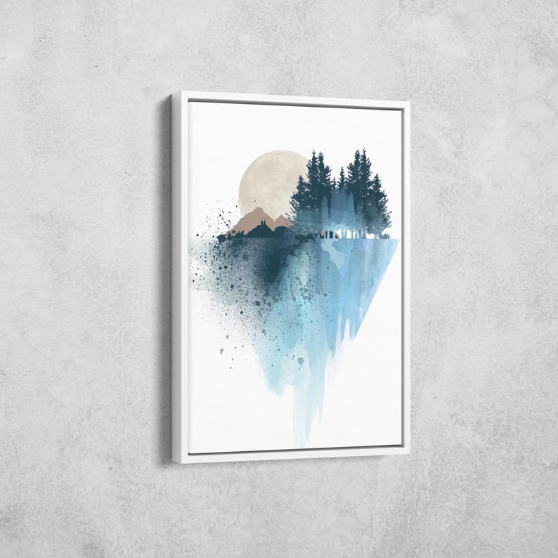 Watercolor Forest Canvas Print | Scandinavian Full Moon Wall Art - Etsy ...
